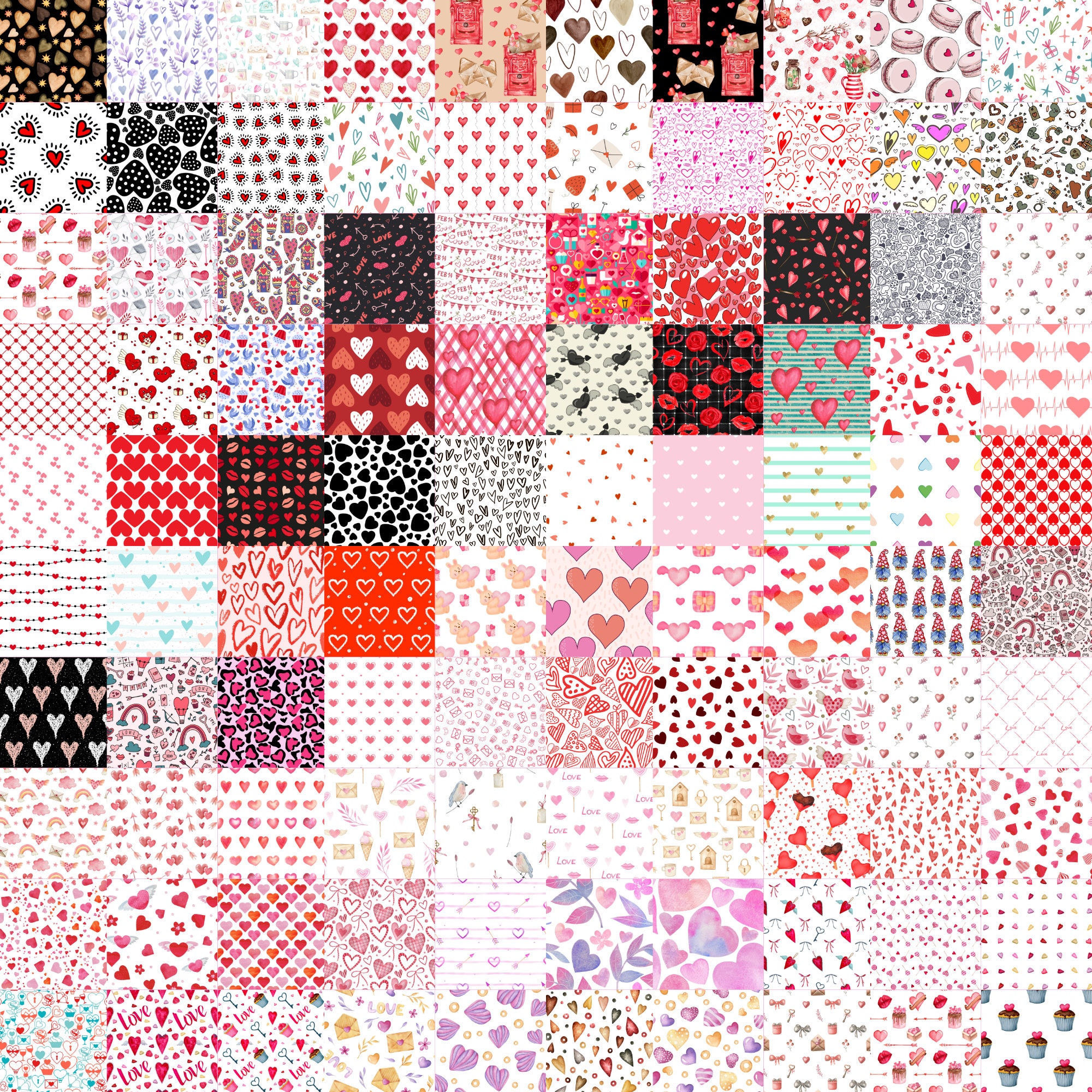 100 Valentines Themed Digital Paper, Seamless Commercial Use Instant ...