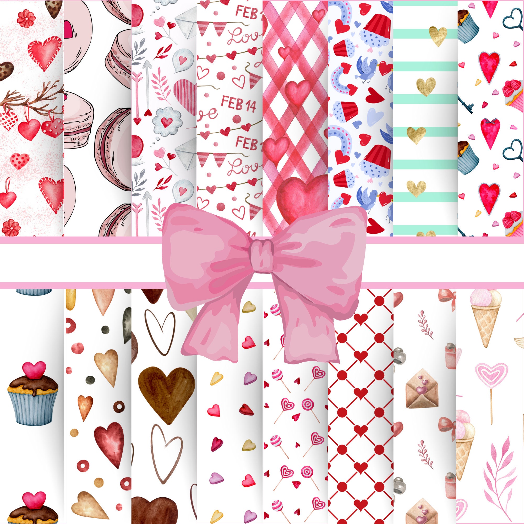 100 Valentines Themed Digital Paper, Seamless Commercial Use Instant ...