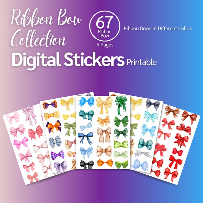 Printable Ribbon Sticker, Printable Bow Sticker, Digital Stickers ...