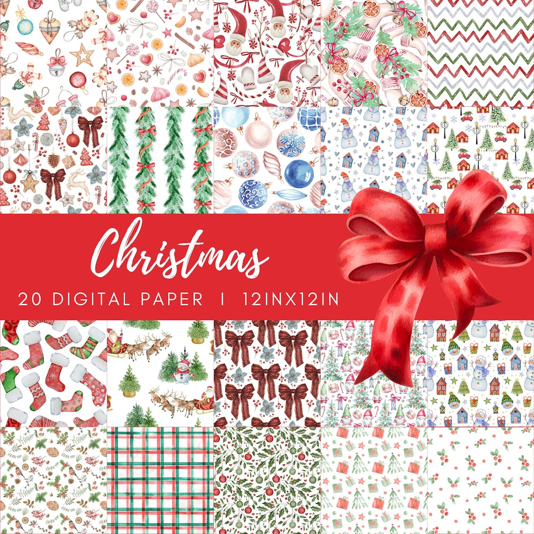 20 Christmas Themed Digital Paper, Seamless Commercial Use Instant ...