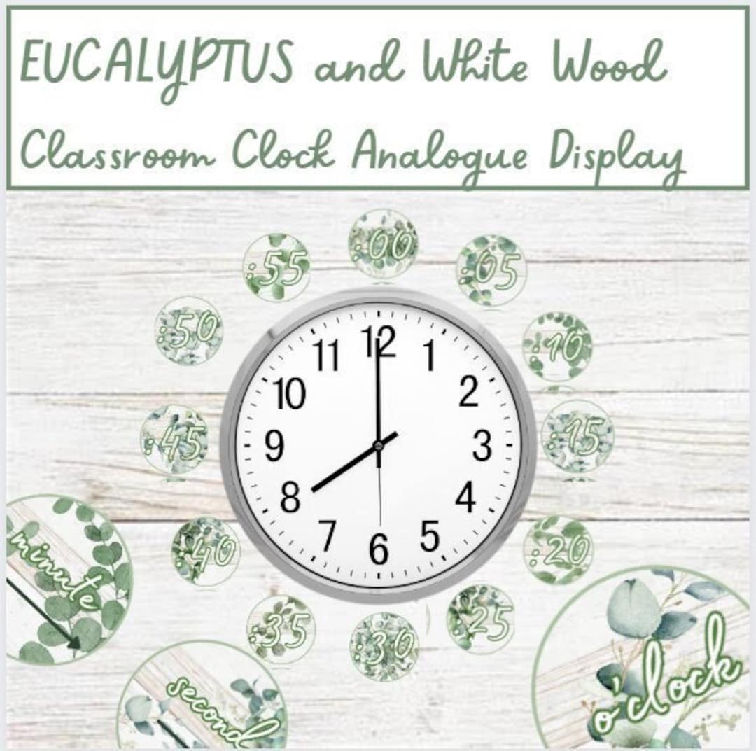 Eucalyptus and White Wood Classroom Clock Display - Etsy