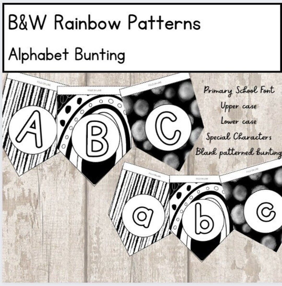 B&W Rainbow Pattern Classroom Alphabet Bunting - Etsy