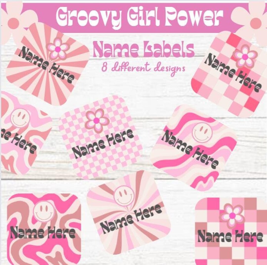 Groovy Girl Power Editable Name Labels - Etsy