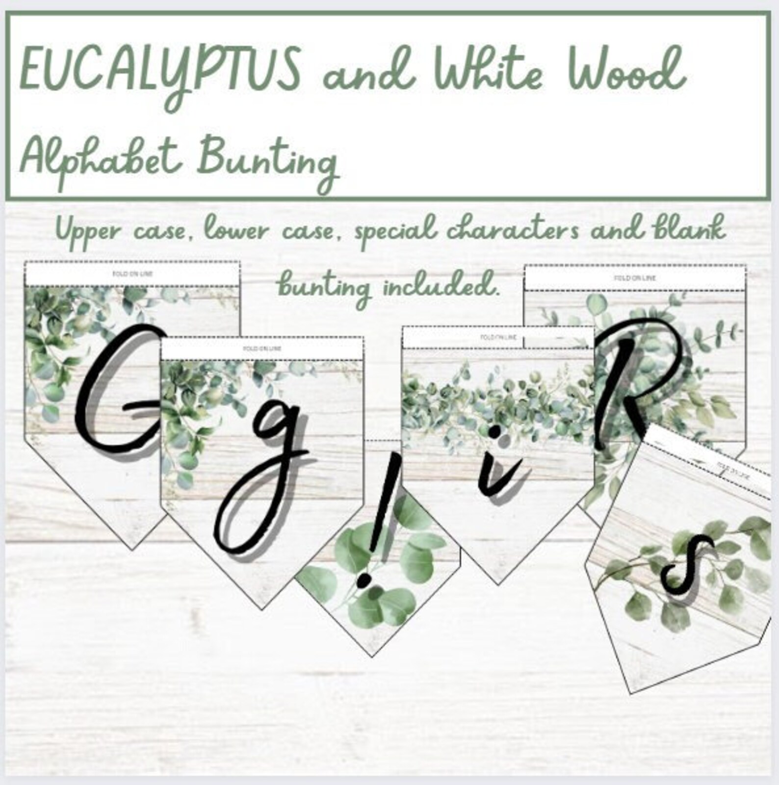 Eucalyptus and White Wood Classroom Display Alphabet Bunting - Etsy