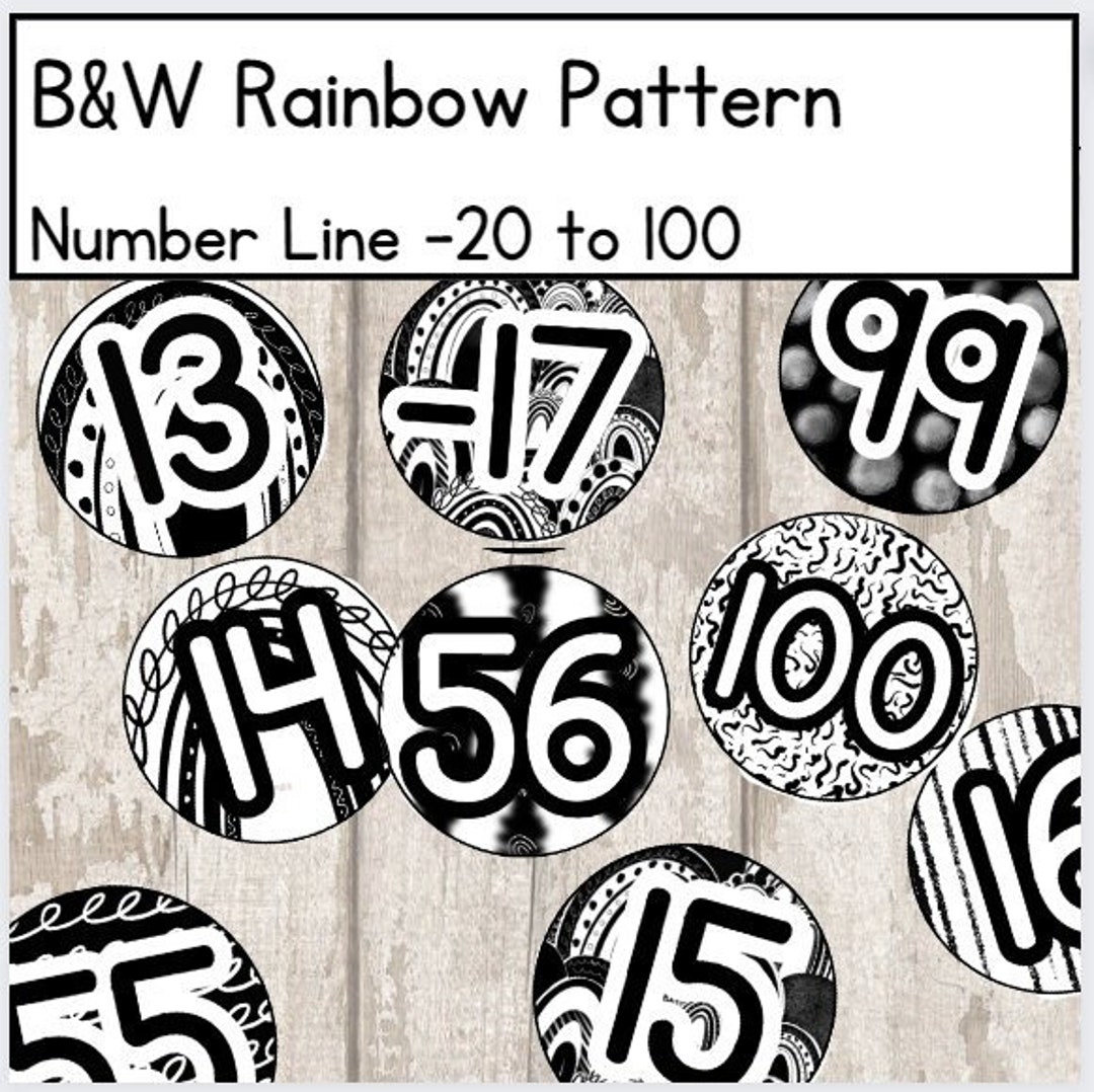 B&W Rainbow Pattern Classroom Number Line -20 TO 100 - Etsy