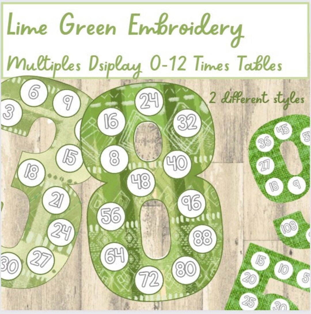 LIME GREEN Multiples/ Skip Counting/ Times Tables Classroom Display 0 ...