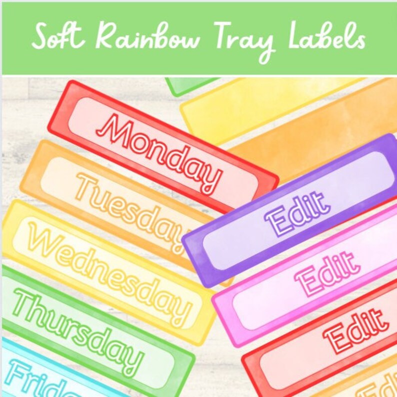 SOFT RAINBOW Editable Teacher Tray Labels - Etsy