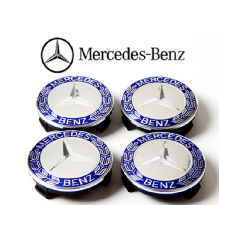 Original Set of 4 Premium Blue Mercedes Benz Wheel Centre Cap 75mm ...