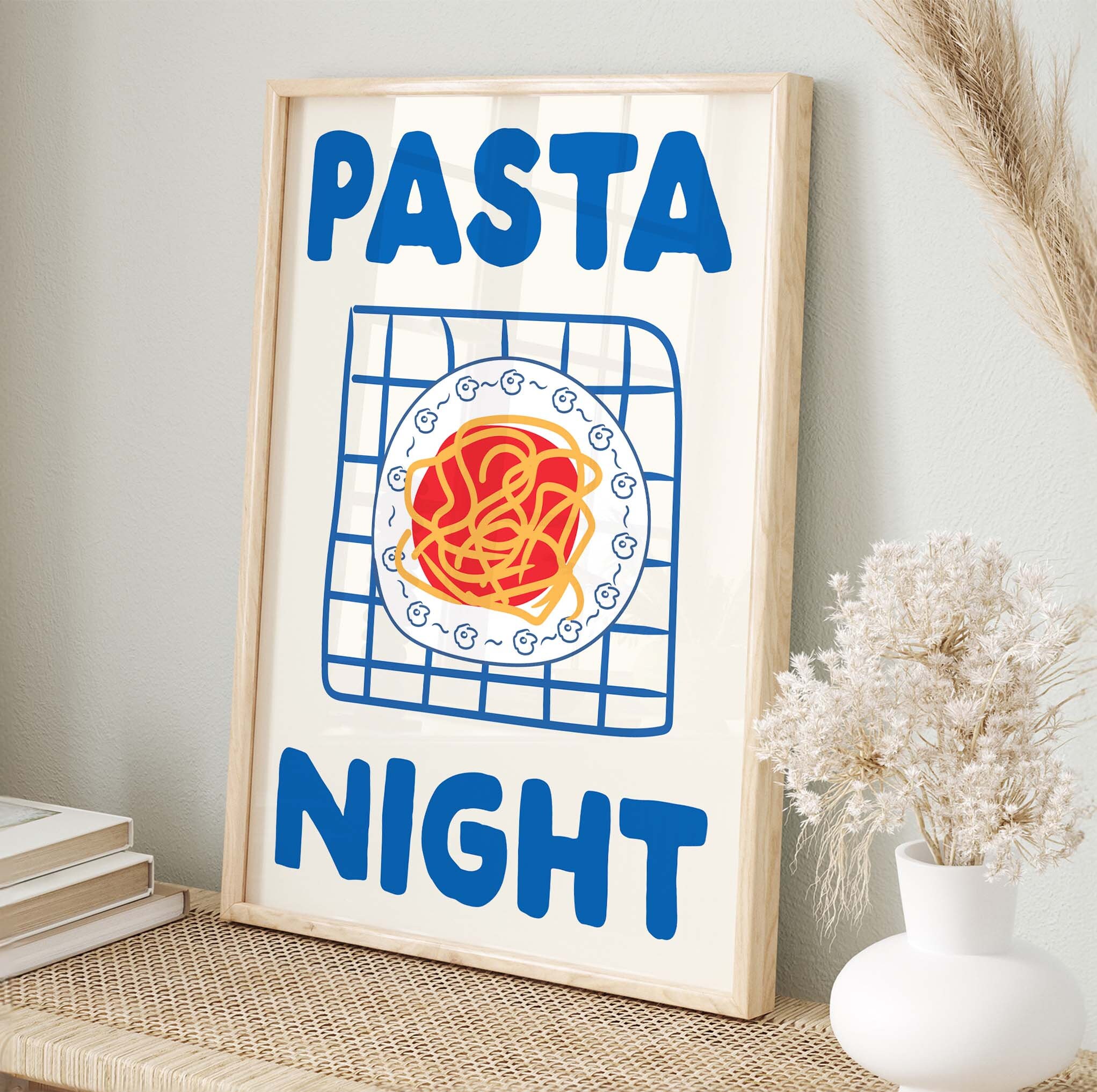 Pasta Night Print, Retro Italian Food Print, Spaghetti Art, Trendy ...