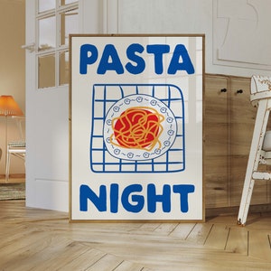 Pasta Night Print, Retro Italian Food Print, Spaghetti Art, Trendy ...
