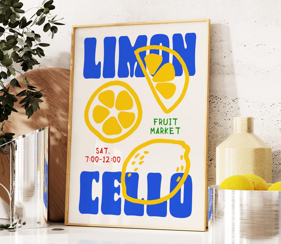 Lemons Art Print, Retro Limoncello Poster, Modern Kitchen Wall Art ...