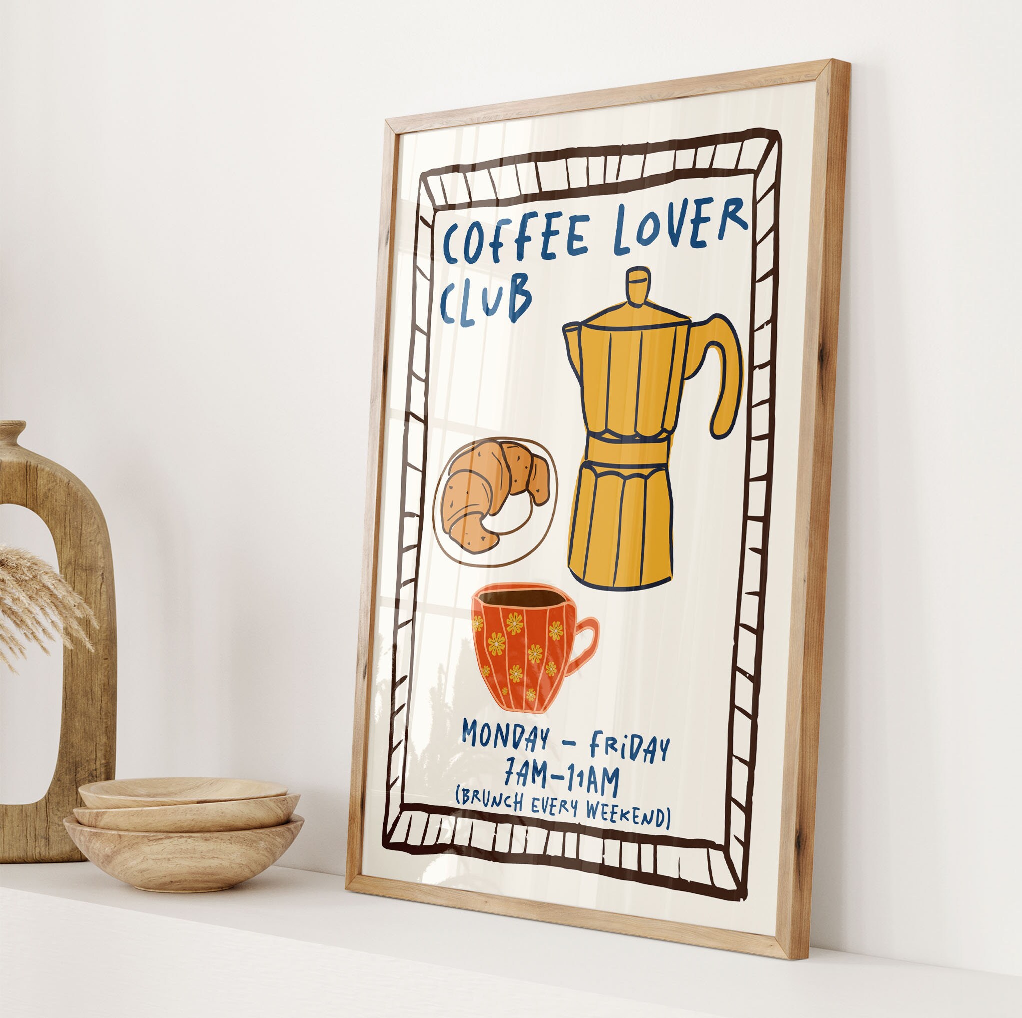 Coffee Lover Club Print, Retro Breakfast Print, Maximalist Kitchen ...