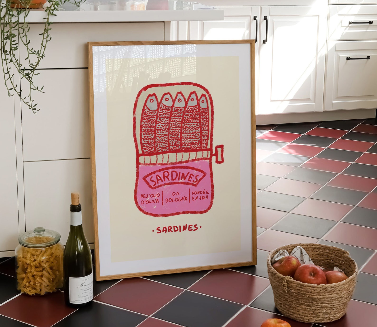 Pink Sardines Tin Art Print, Retro Food Can Art, Maximalist Kitchen ...