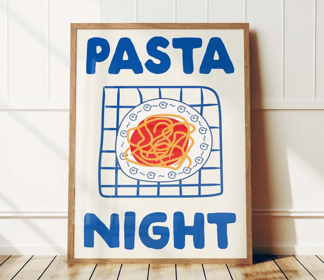 Pasta Night Print, Retro Italian Food Print, Spaghetti Art, Trendy ...
