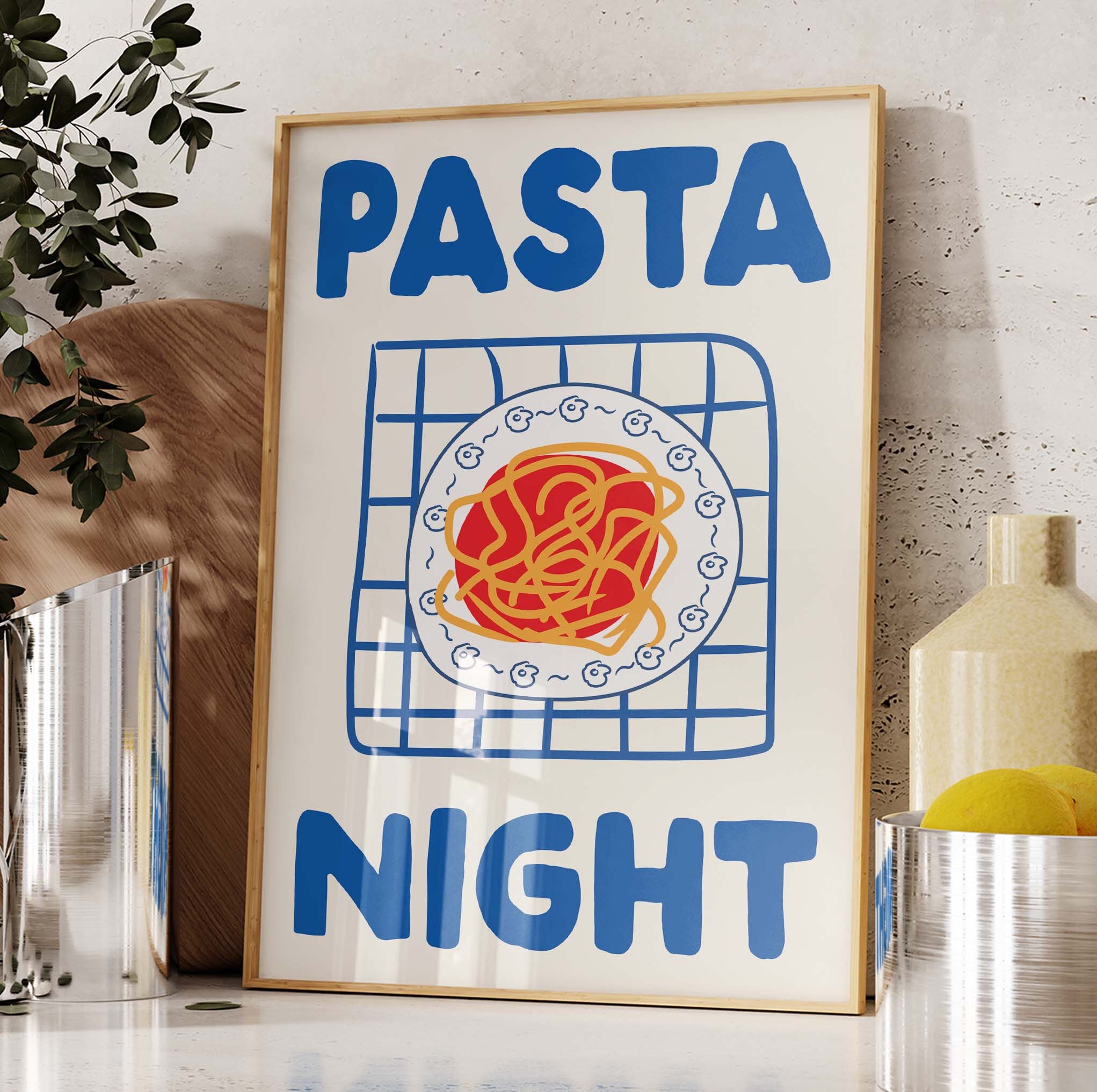 Pasta Night Print, Retro Italian Food Print, Spaghetti Art, Trendy ...