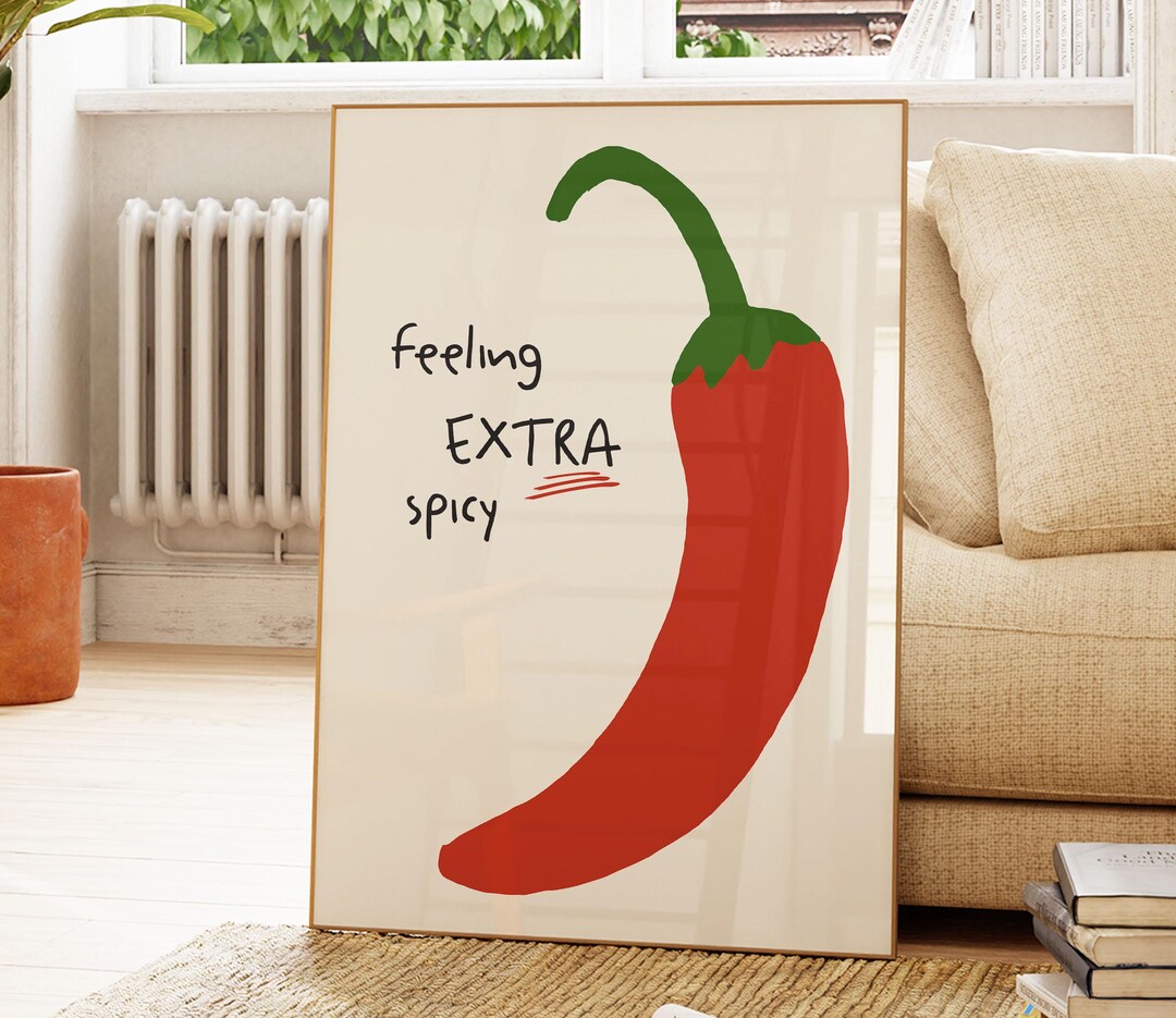 Retro Chilli Pepper Print, Vegetable Art Print, Modern Kitchen Print ...