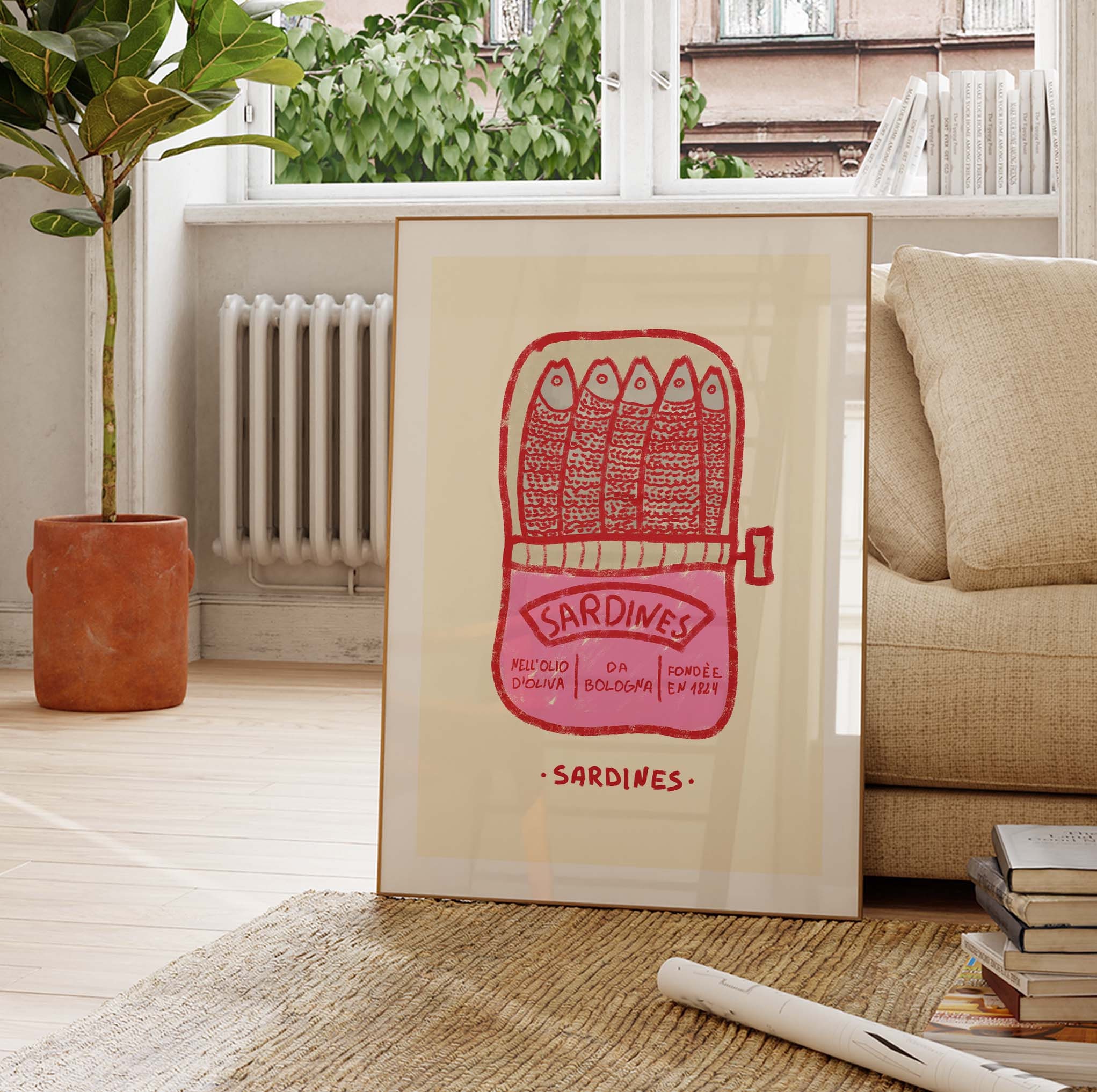 Pink Sardines Tin Art Print, Retro Food Can Art, Maximalist Kitchen ...