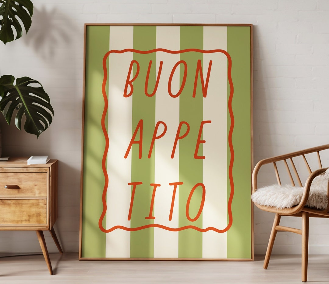 Retro Italian Buon Appetito Print, Trendy Red and Green Y2k Poster ...
