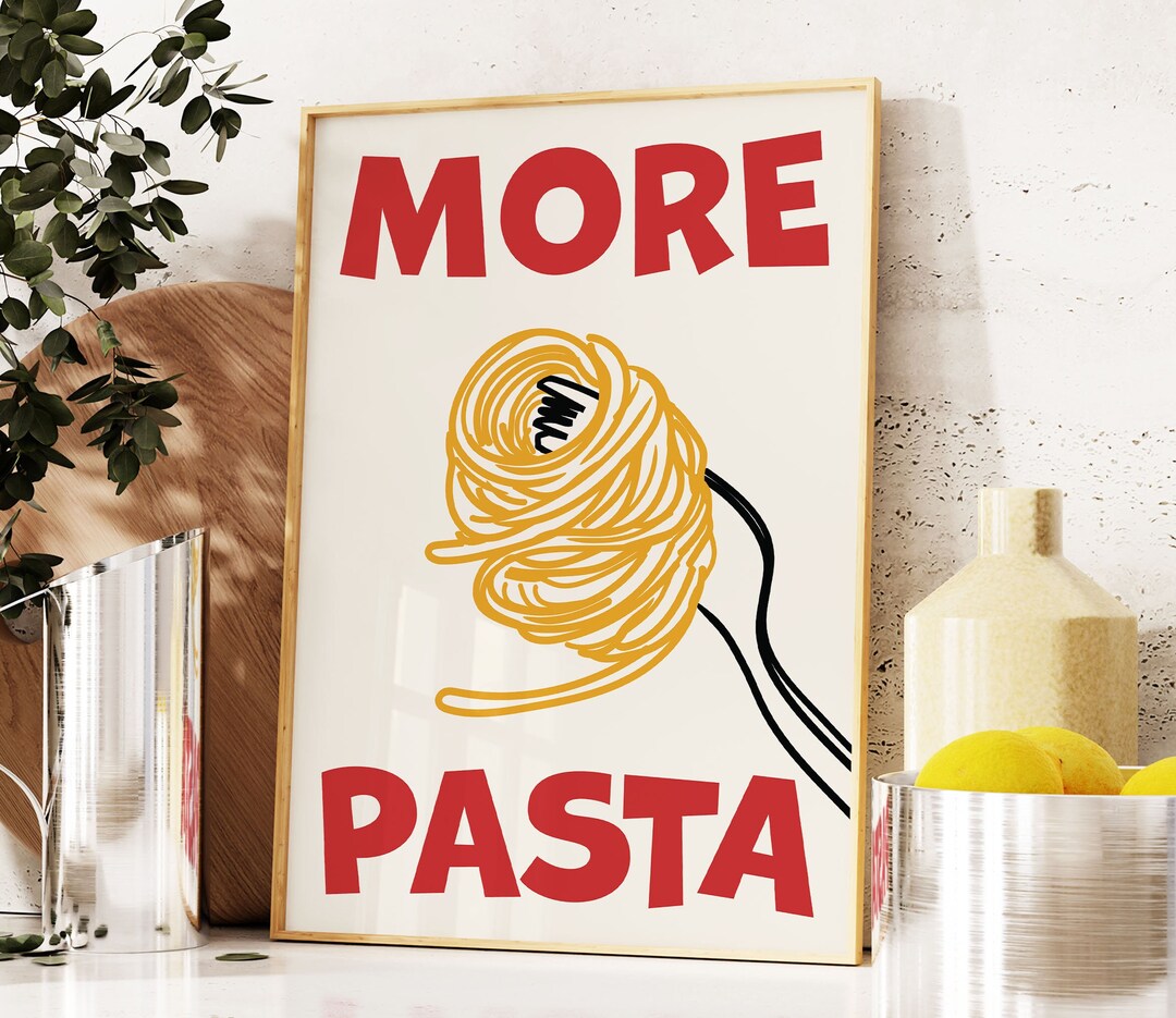 More Pasta Print, Retro Italian Food Print, Spaghetti Art, Trendy ...