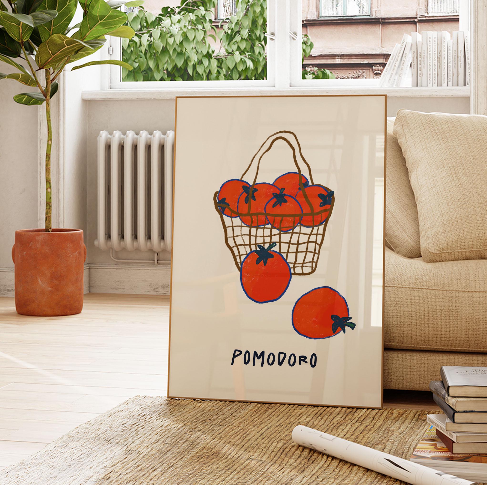 Retro Pomodoro Print, Trendy Tomato Poster, Vegetable Art Print ...