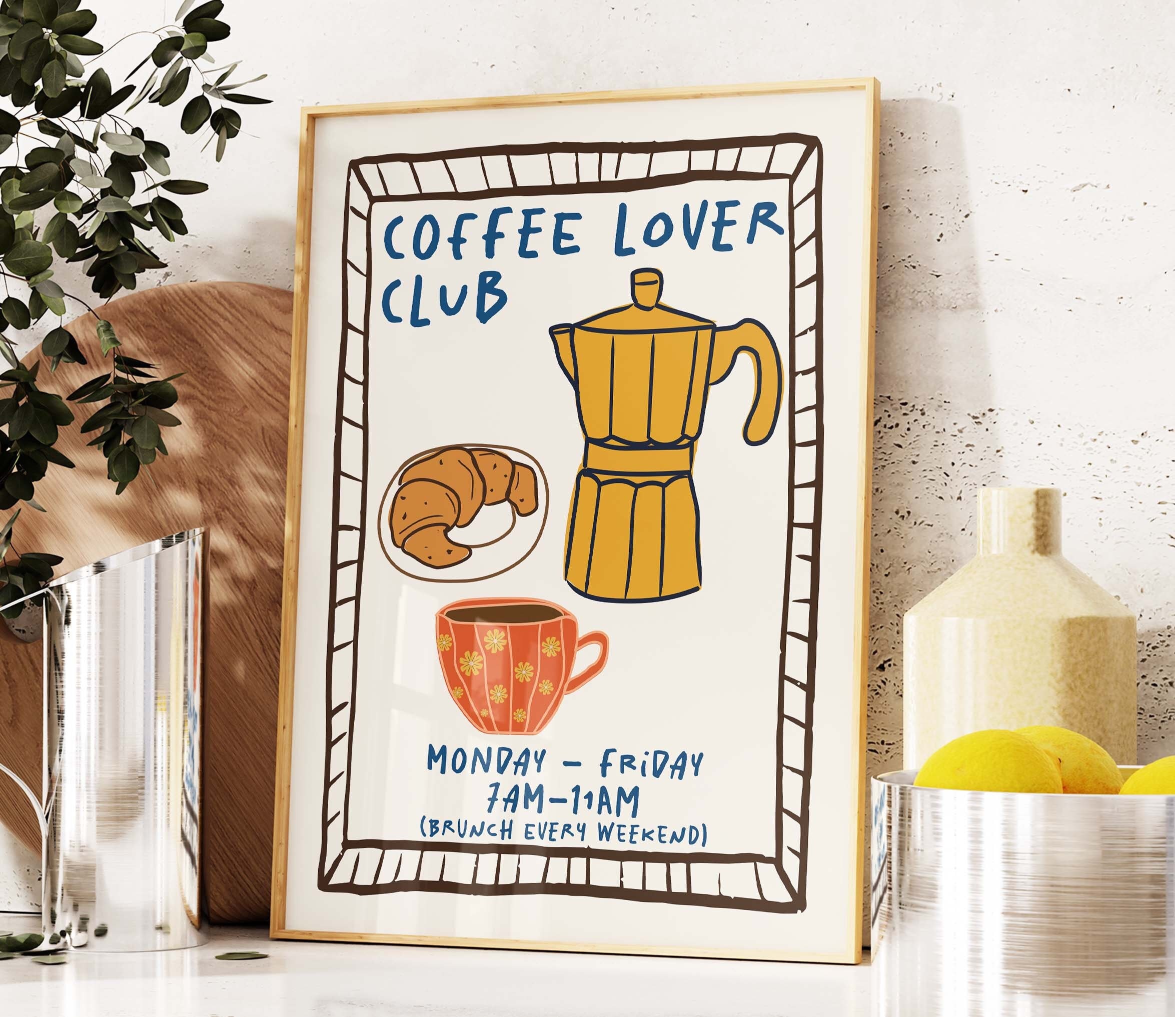 Coffee Lover Club Print, Retro Breakfast Print, Maximalist Kitchen ...