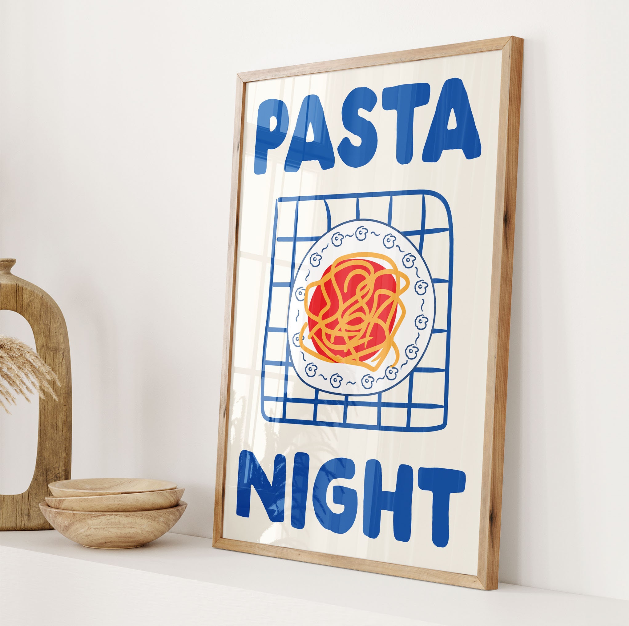 Pasta Night Print, Retro Italian Food Print, Spaghetti Art, Trendy ...