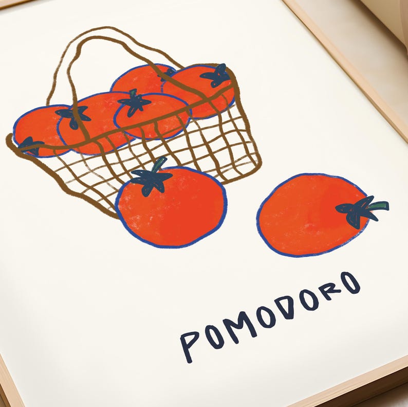 Retro Pomodoro Print, Trendy Tomato Poster, Vegetable Art Print ...