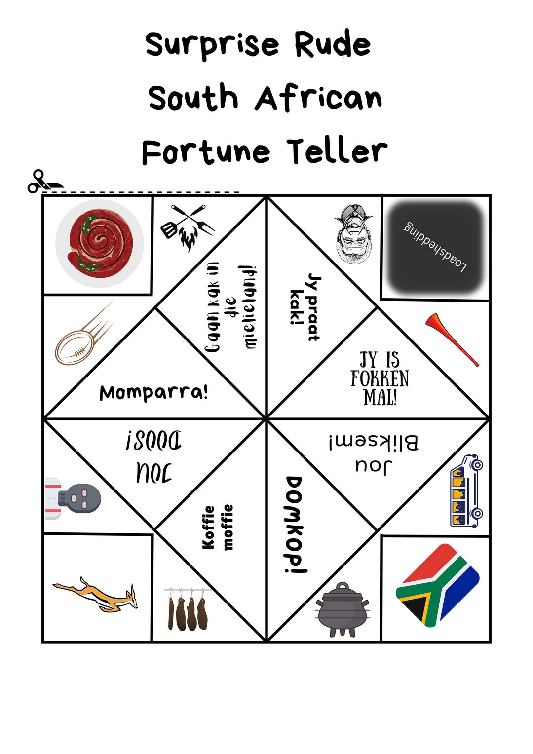 South African Fortune Teller Game - With Surprise Insults! - Etsy