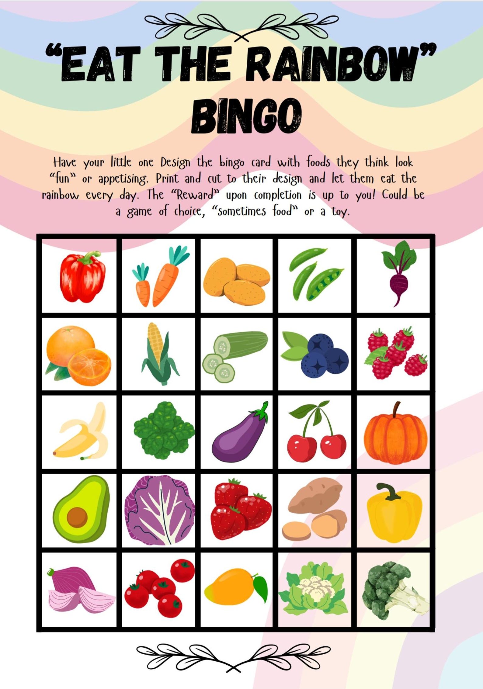 DIGITAL, PRINTABLE, Rainbow Bingo! (fruits and Veggies) - Etsy
