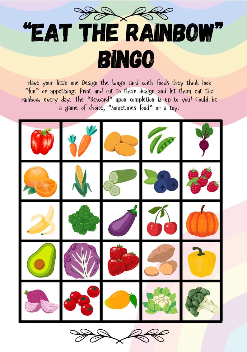 DIGITAL, PRINTABLE, Rainbow Bingo! (fruits and Veggies) - Etsy