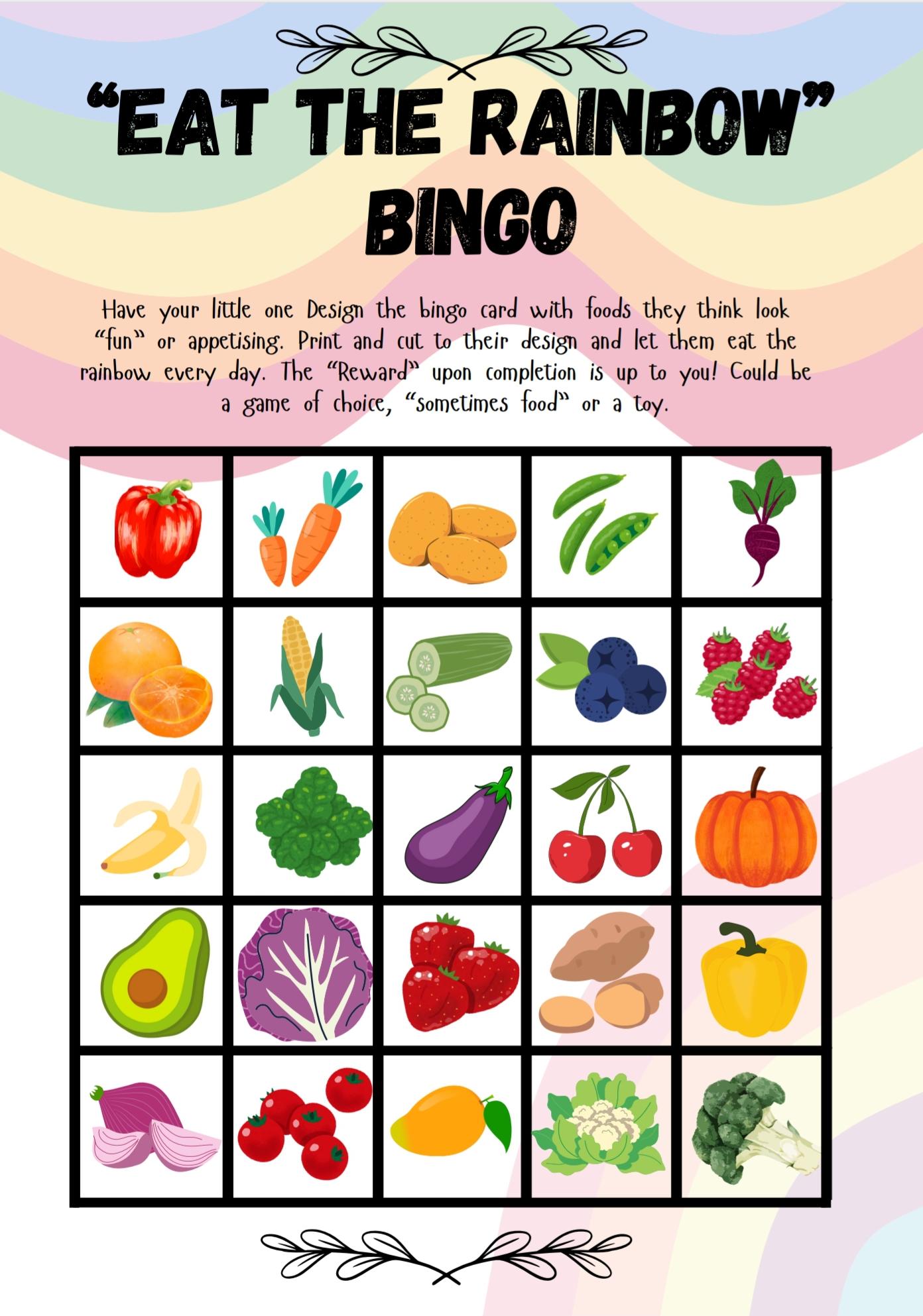 DIGITAL, PRINTABLE, Rainbow Bingo! (fruits and Veggies) - Etsy