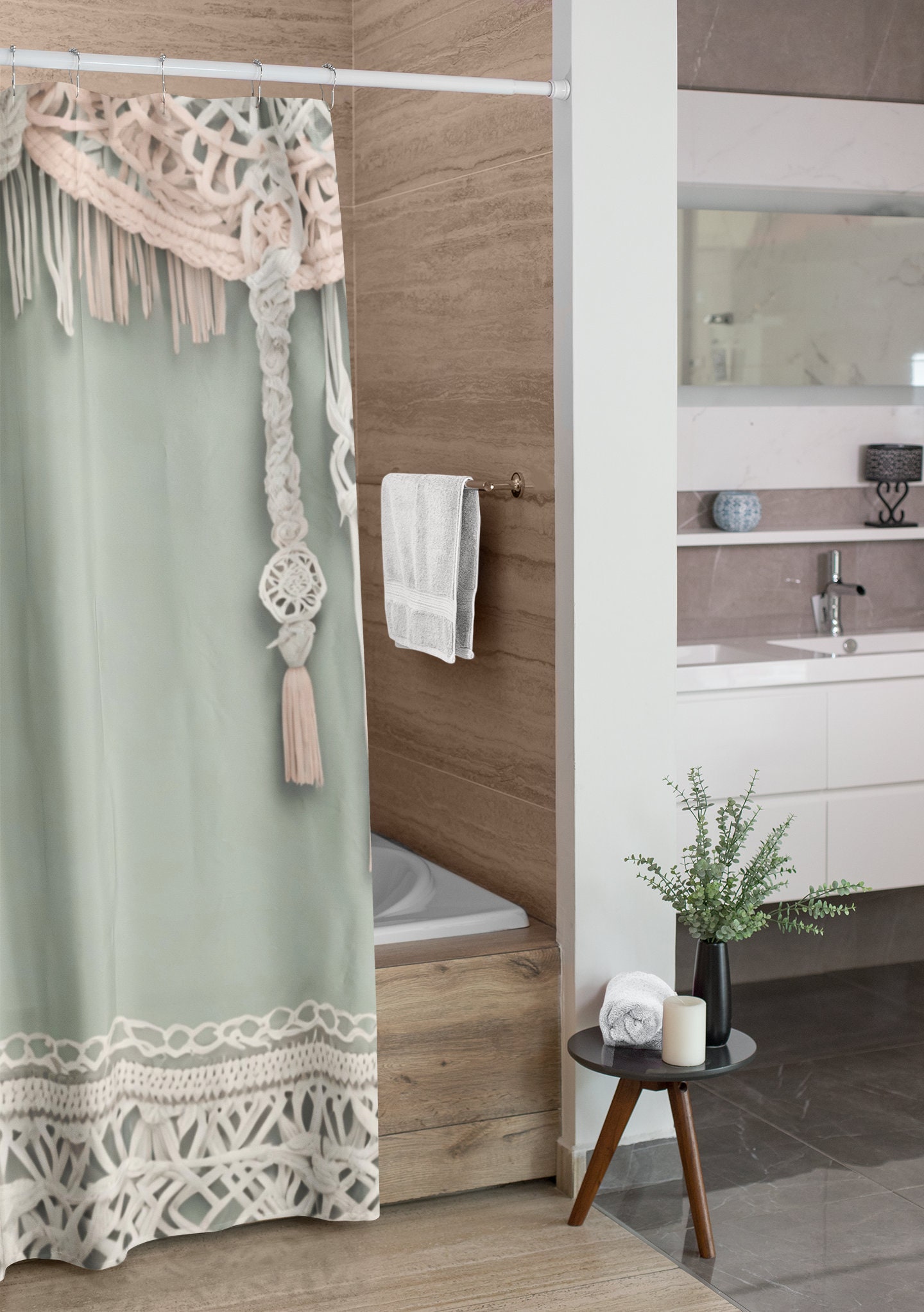 Boho Shower Curtain Macrame Bathroom Curtains Bath Mat Bathroom Set ...