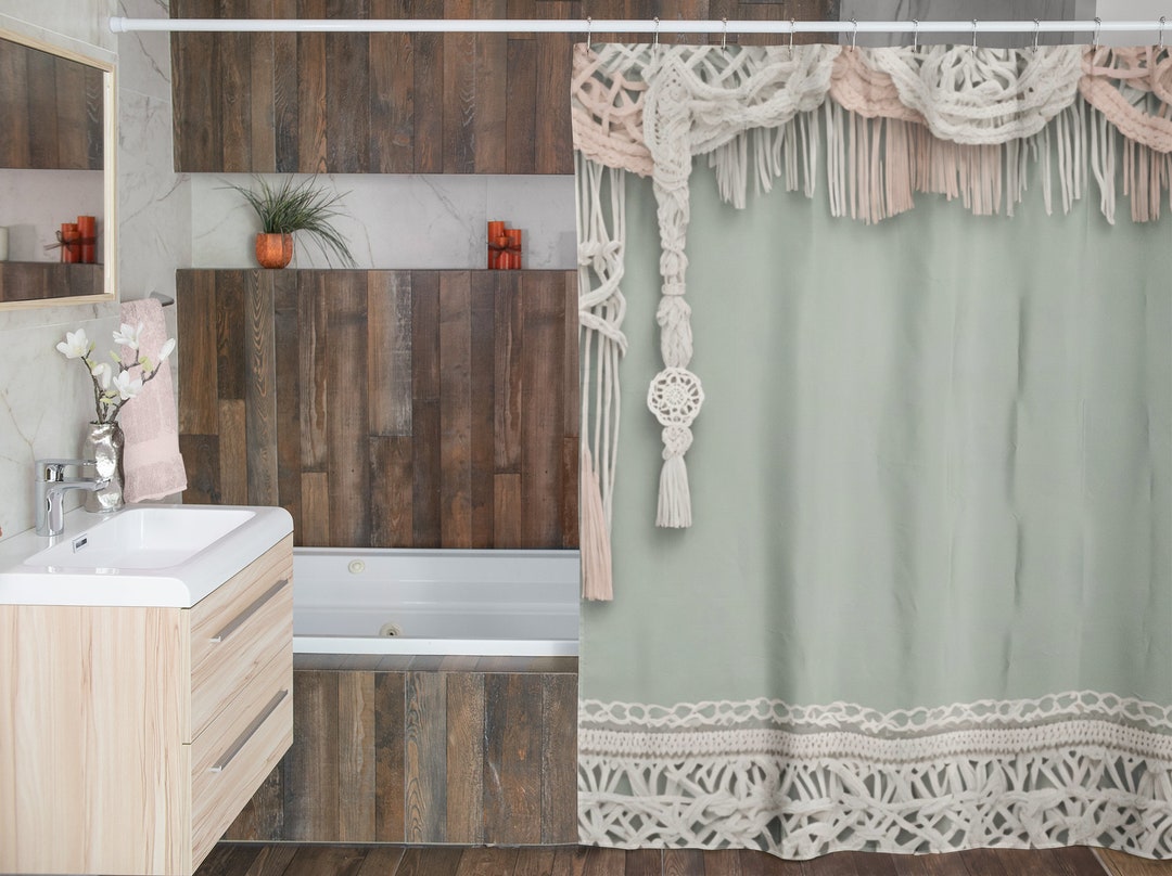 Boho Shower Curtain Macrame Bathroom Curtains Bath Mat Bathroom Set ...