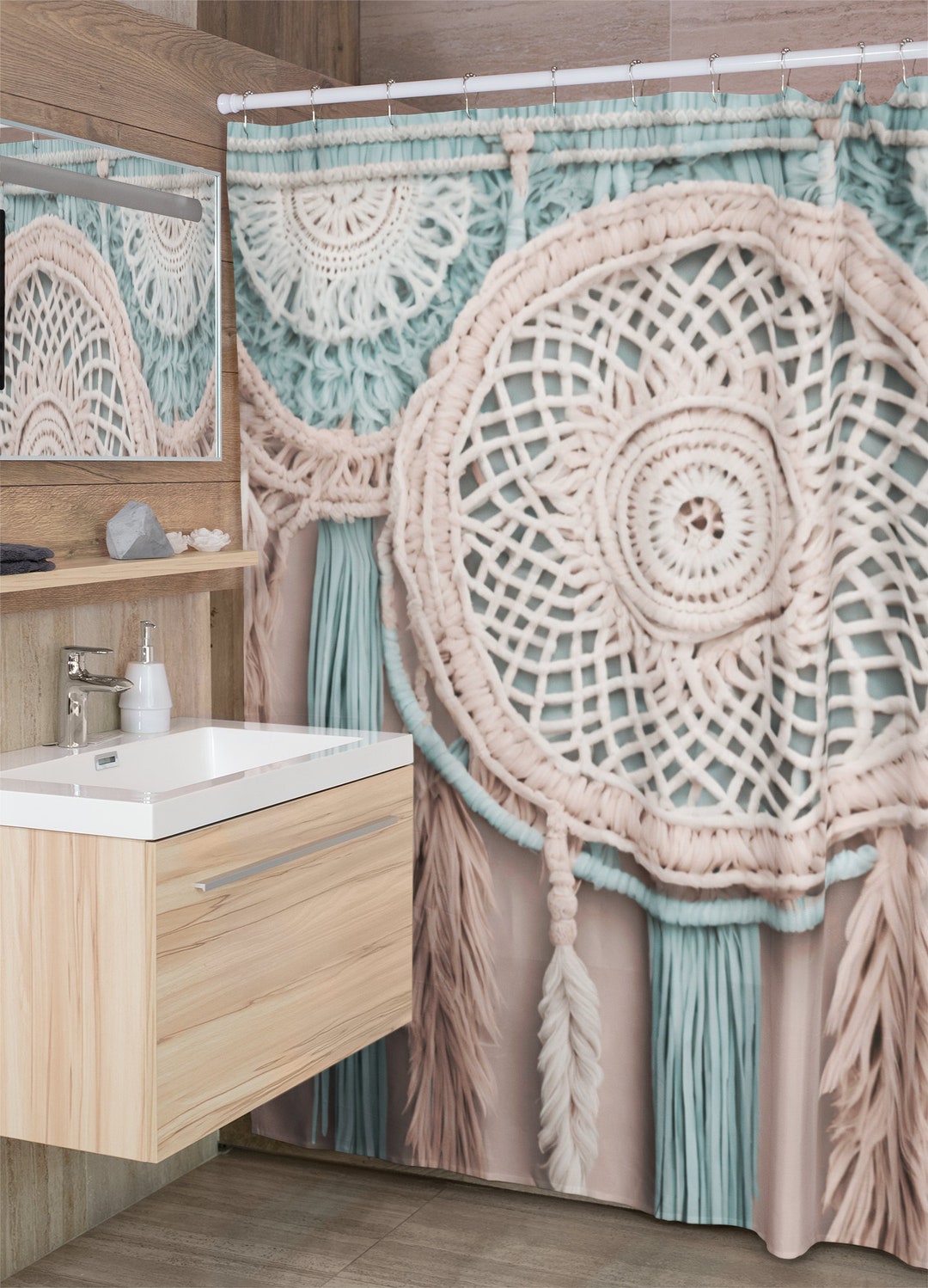 Boho Shower Curtain Macrame Shower Curtains Waterproof Home Decor ...