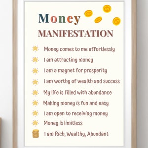 Money Manifestation for Wealth Poster, Home Decor for Money, Abundant ...