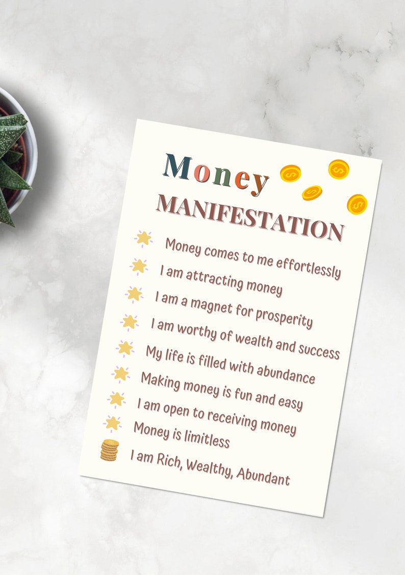 Money Manifestation for Wealth Poster, Home Decor for Money, Abundant ...