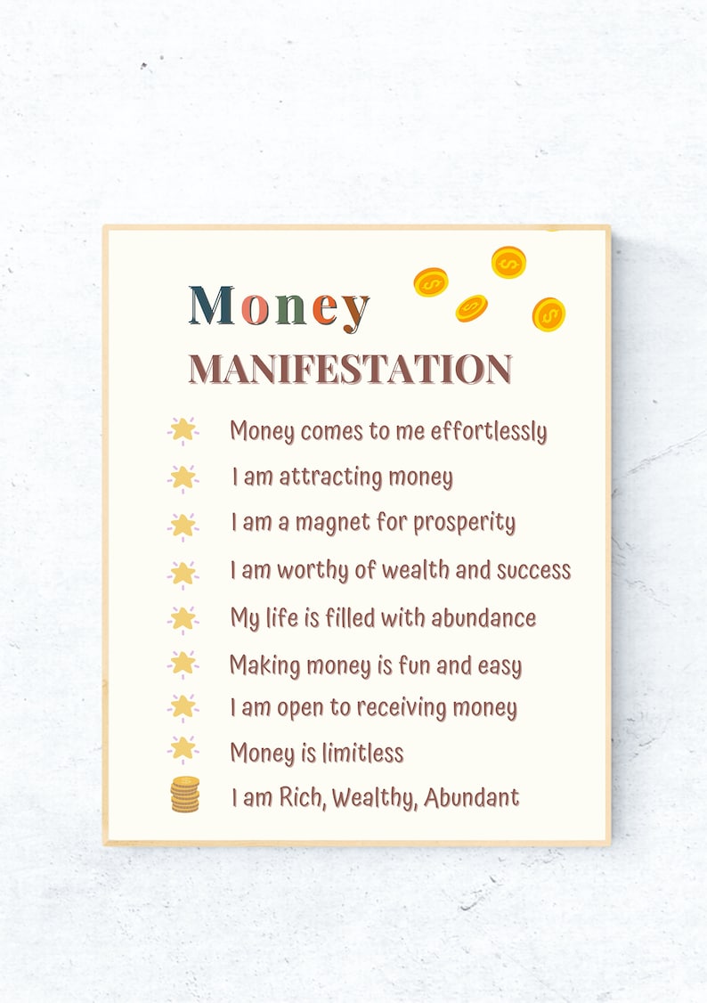 Money Manifestation for Wealth Poster, Home Decor for Money, Abundant ...