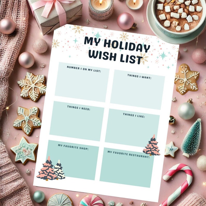 Holiday Wish List Printable Festive Digital Download for Kids & Adults ...