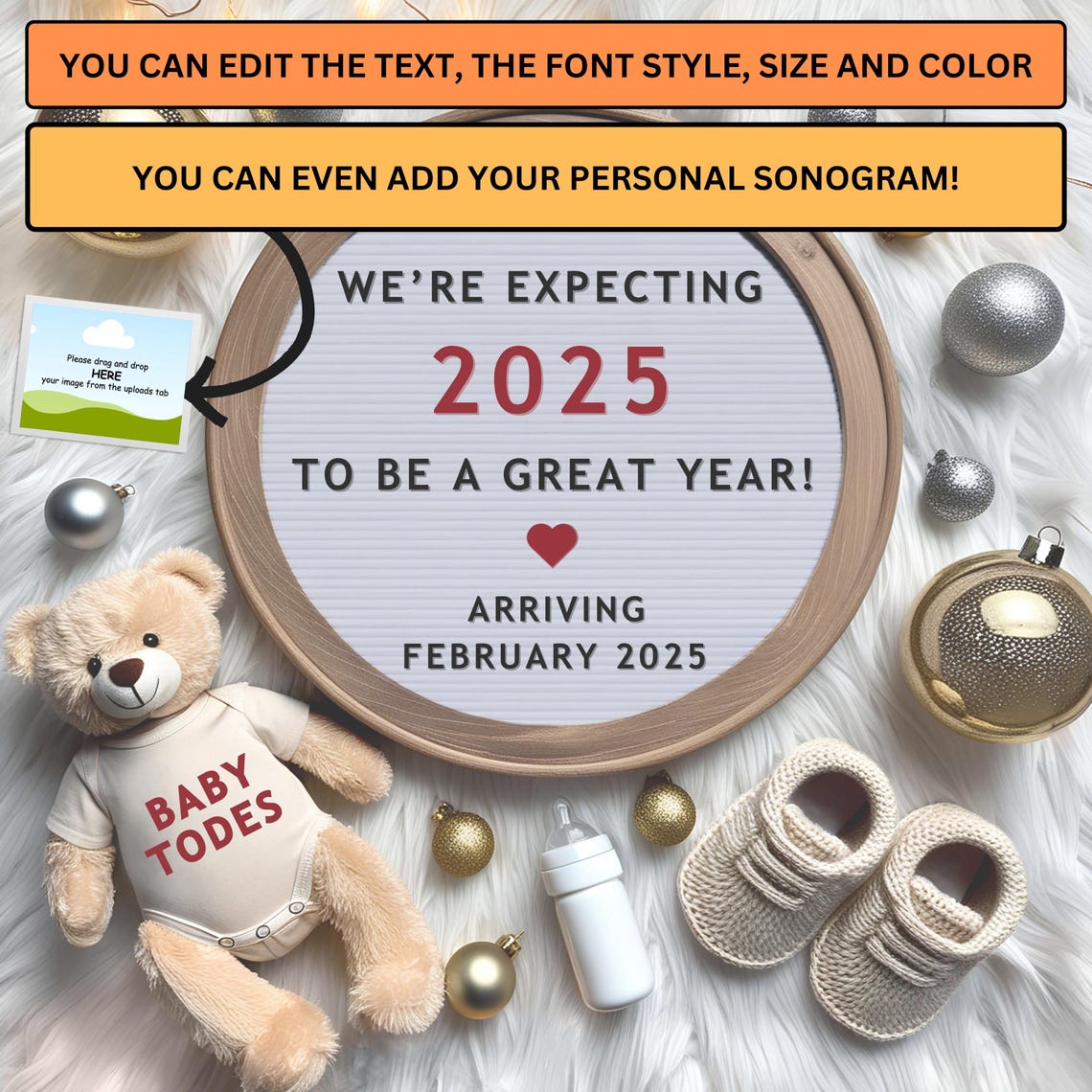 2025 New Year's Pregnancy Announcement Digital Holiday Baby ...