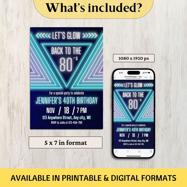 Back to the 80s Party Invitation 80s Theme Neon Glow Birthday Invite ...