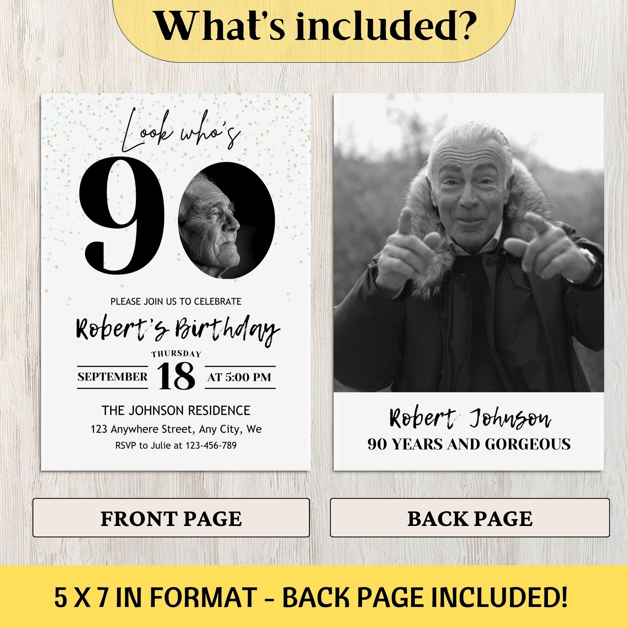 90th Birthday Invitation for Men Editable 90th Birthday Template ...