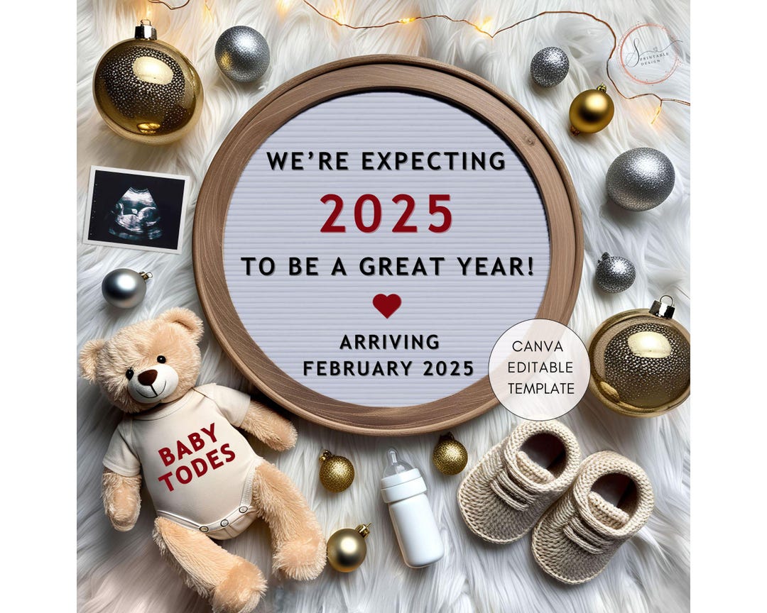 2025 New Year's Pregnancy Announcement Digital Holiday Baby ...