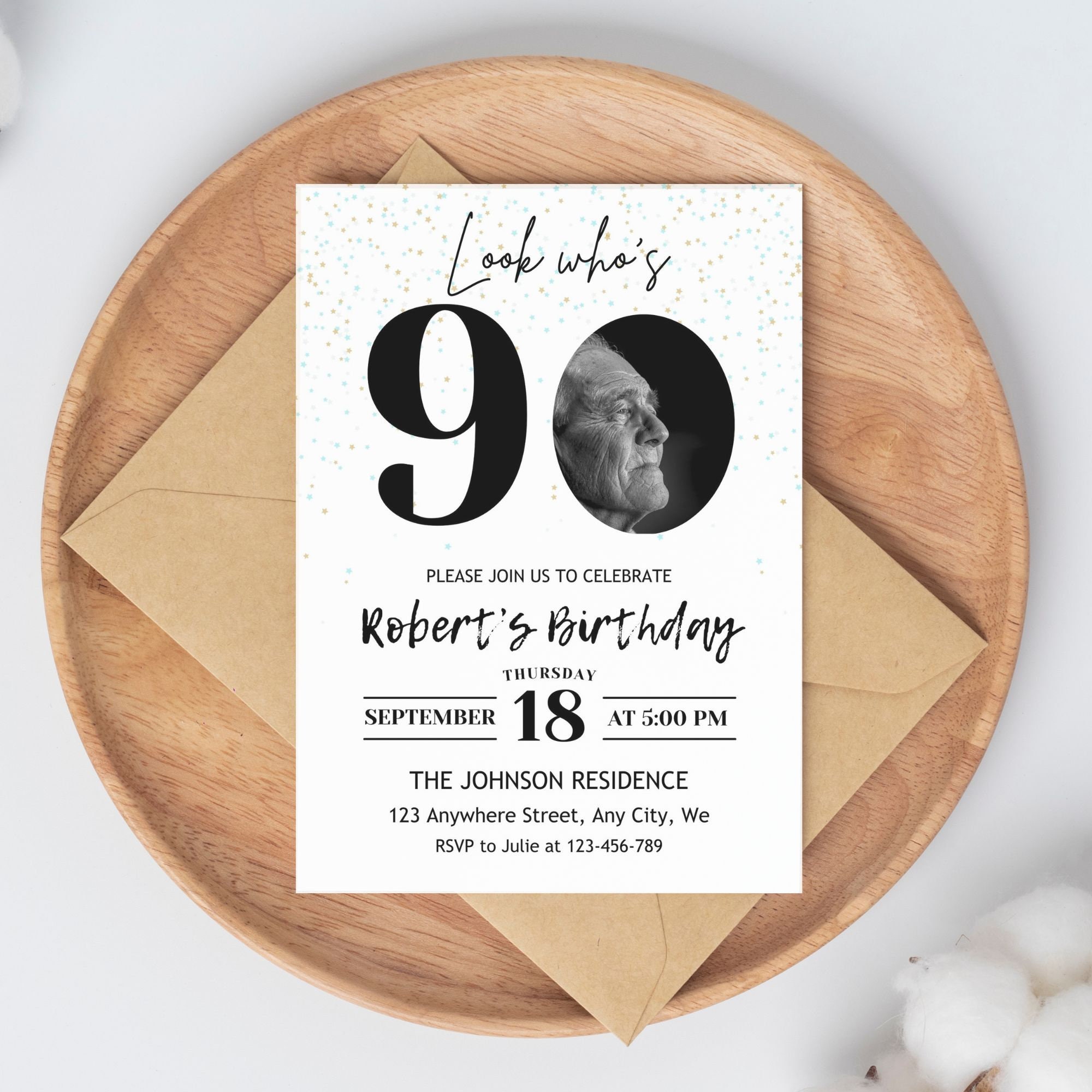 90th Birthday Invitation for Men Editable Male 90th Birthday Template ...