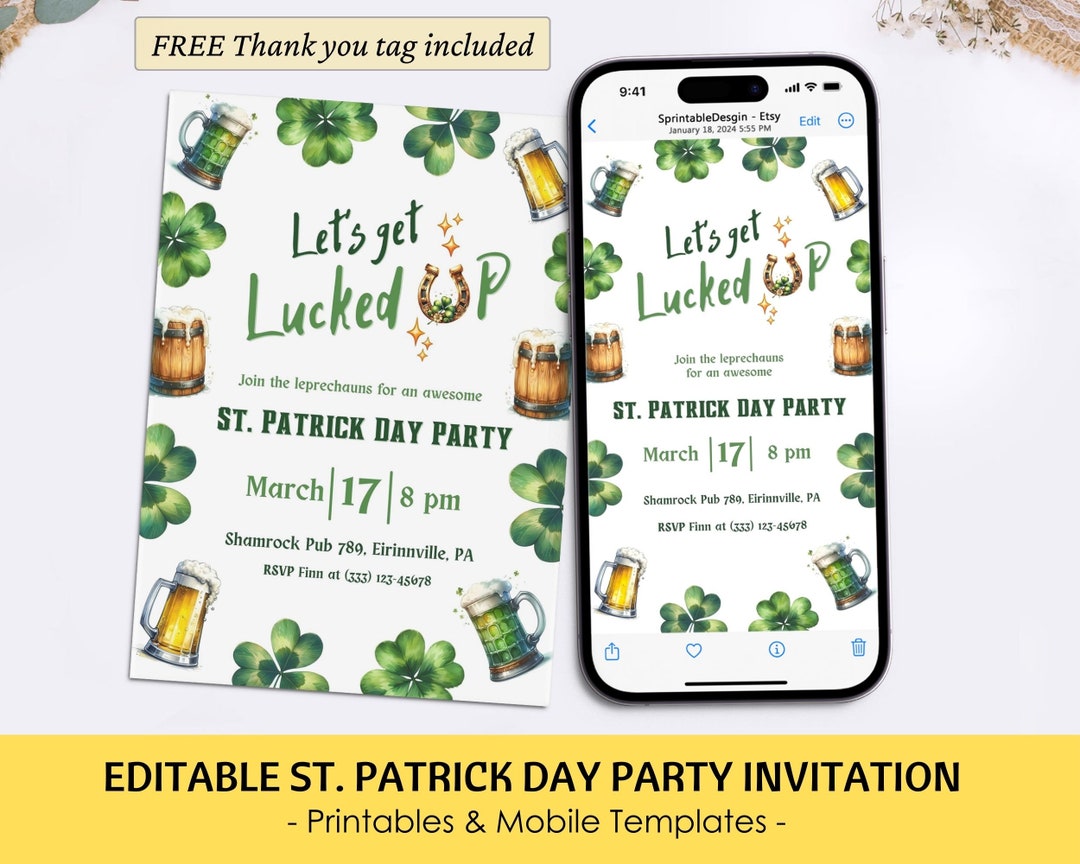 St. Patrick's Day Party Invitation, Canva Editable St. Patty's Day ...