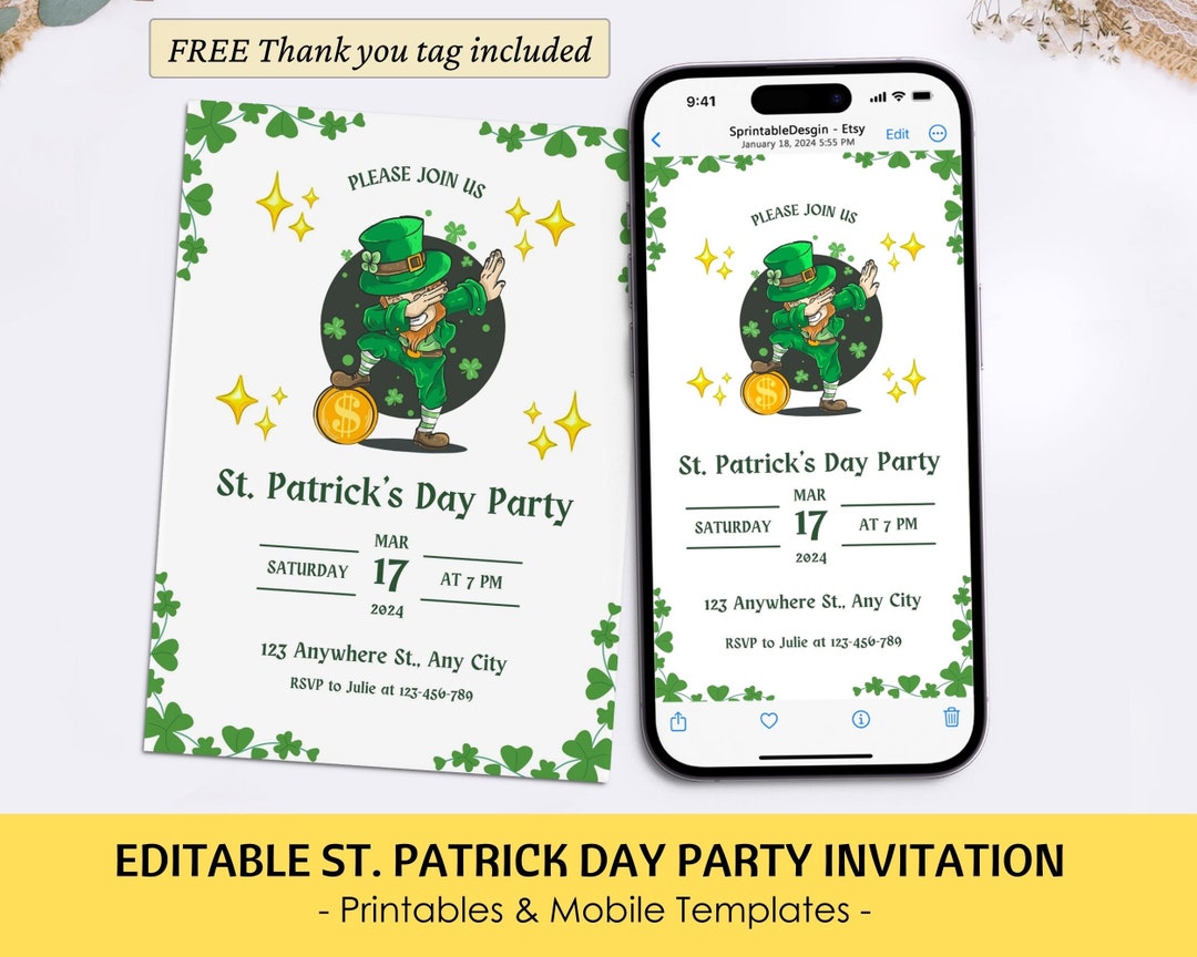 St. Patrick's Day Party Invitation, Canva Editable St. Patty's Day ...