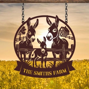 Custom Donkey Farm Metal Sign, Donkey Metal Wall Art, Donkey Family ...