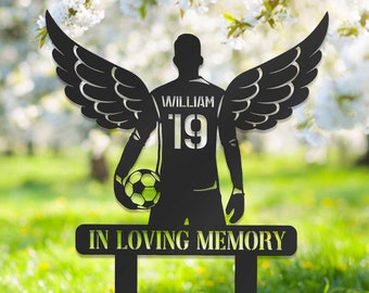 Custom Soccer Ball With Wings Memorial Plaque Stake, Grave Markers ...