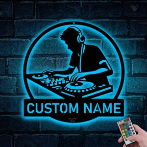 Custom DJ Metal Wall Art With Led Lights, Personalized Deejay Name Sign ...