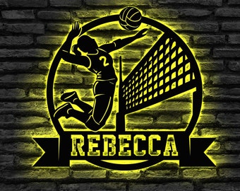 Custom Female Volleyball Metal Wall Art LED Light, Personalized ...