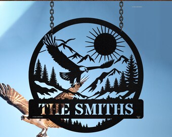 Custom Outdoor Eagle Monogram Metal Wall Art Decor Custom Name Sign ...